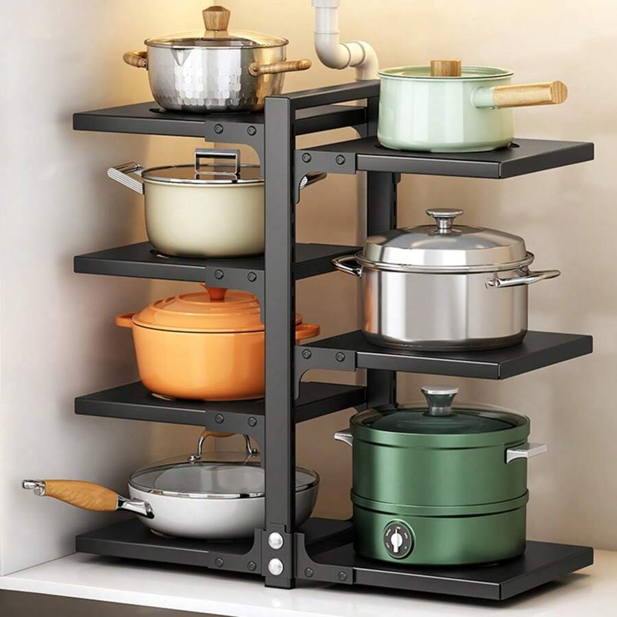 Black Coated Rusts Resistant Pots Rack Convenient Pots Storage Solution ...
