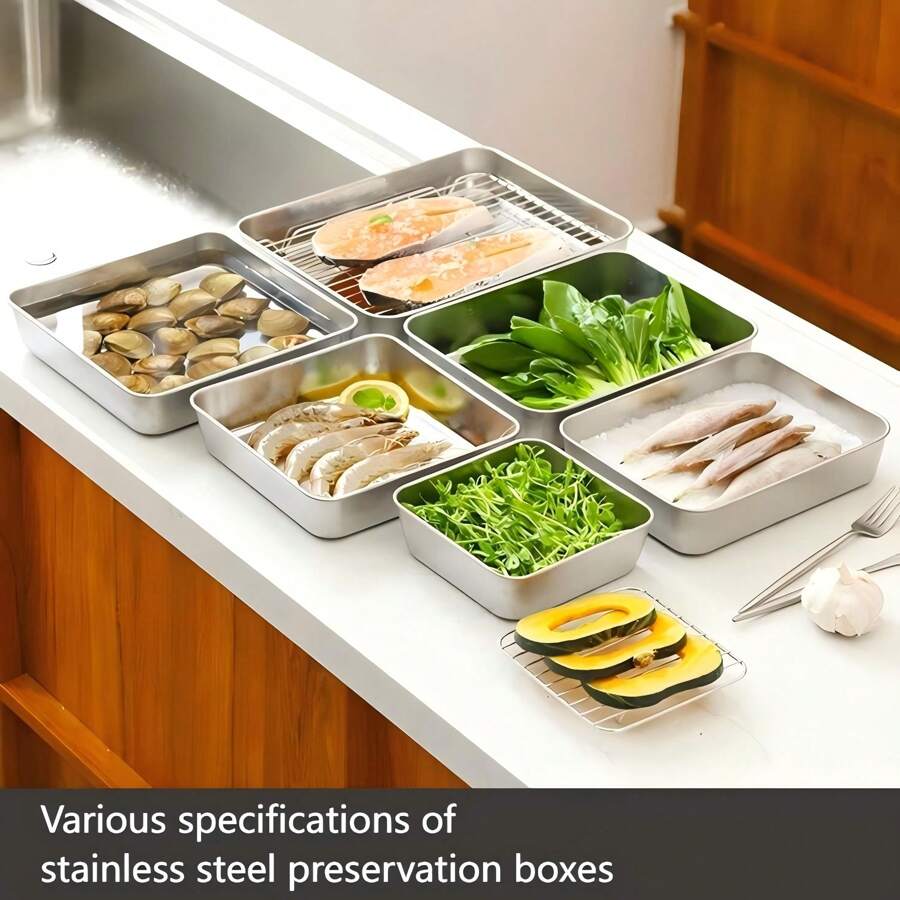 304 Stainless Steel Square Crisper With Cover, Rectangular Storage ...