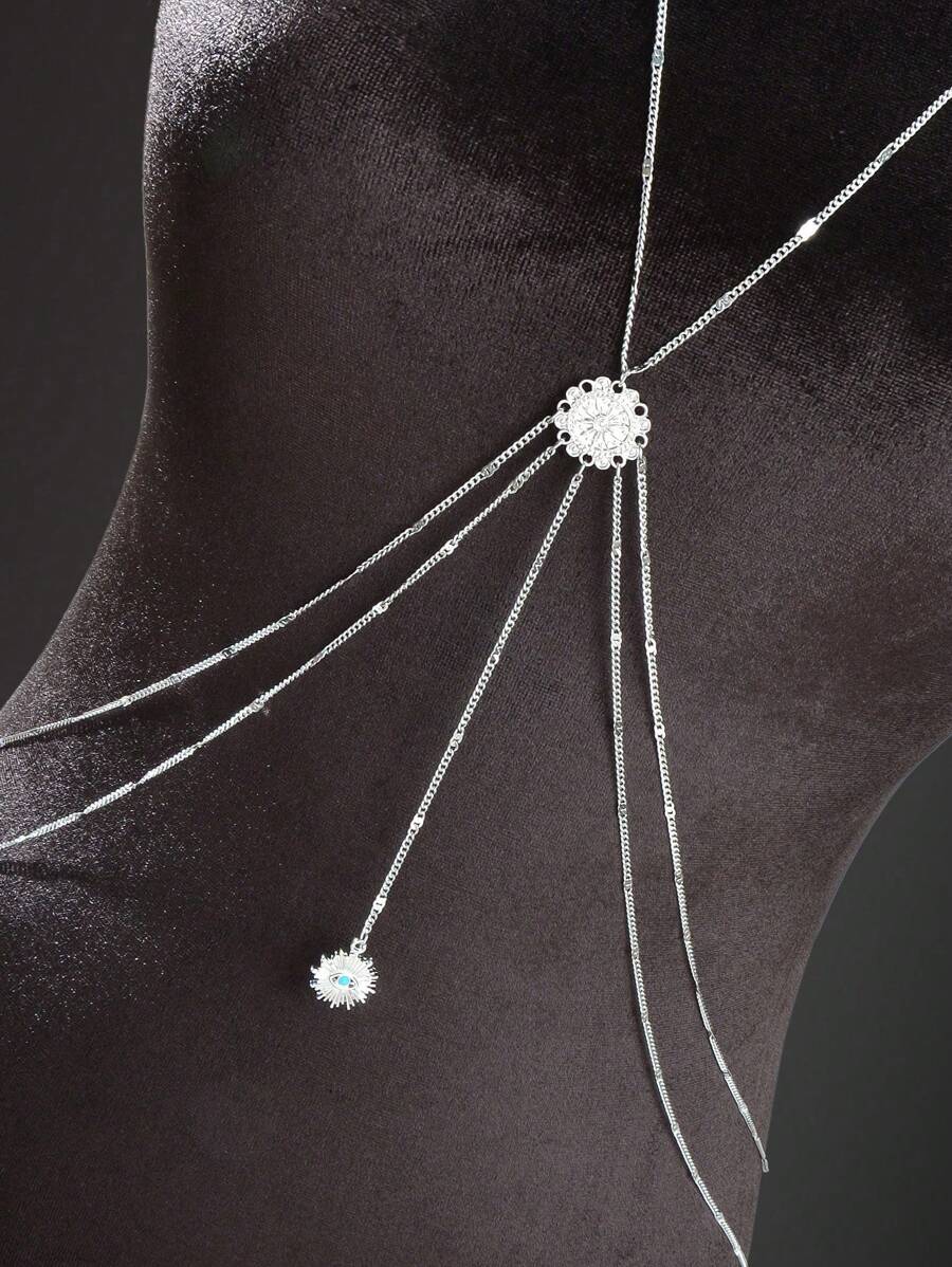 1 Pc Boho Chic Beach Silver Layered Chain Waist Link Body Chain Belly Bikini Body Jewelry For