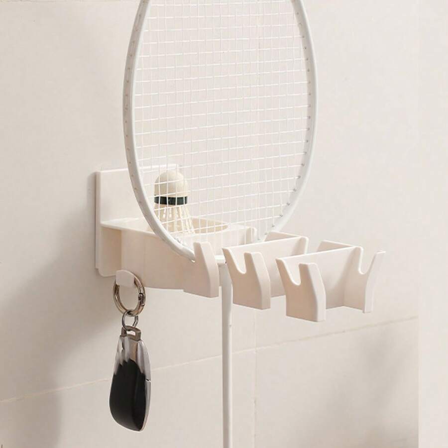 1pc Wall Mounted Racket Storage Rack, Drill-Free Badminton, Tennis ...