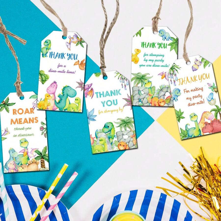 50Pcs, Dinosaur Birthday Gift Tags Wrapping Tags For Gifts, Birthday ...