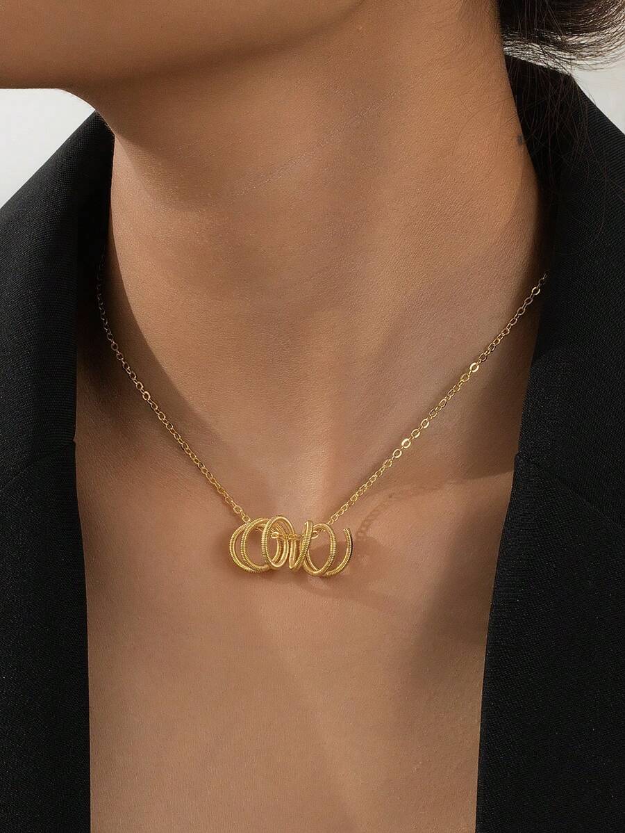 1 Pair Avant-Garde Unique Spiral Intertwined Spring Pendant Necklace ...