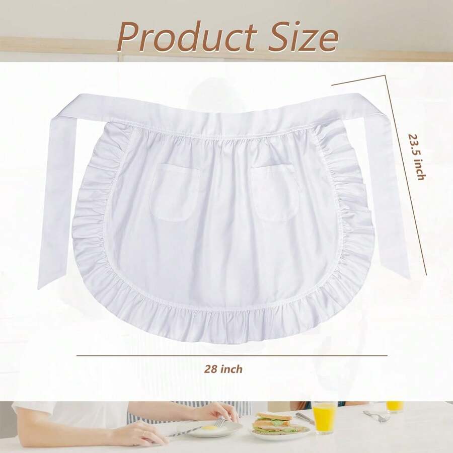 1pc Women's Waist Apron With 2 Pockets, Ruffled Cooking White Kitchen ...