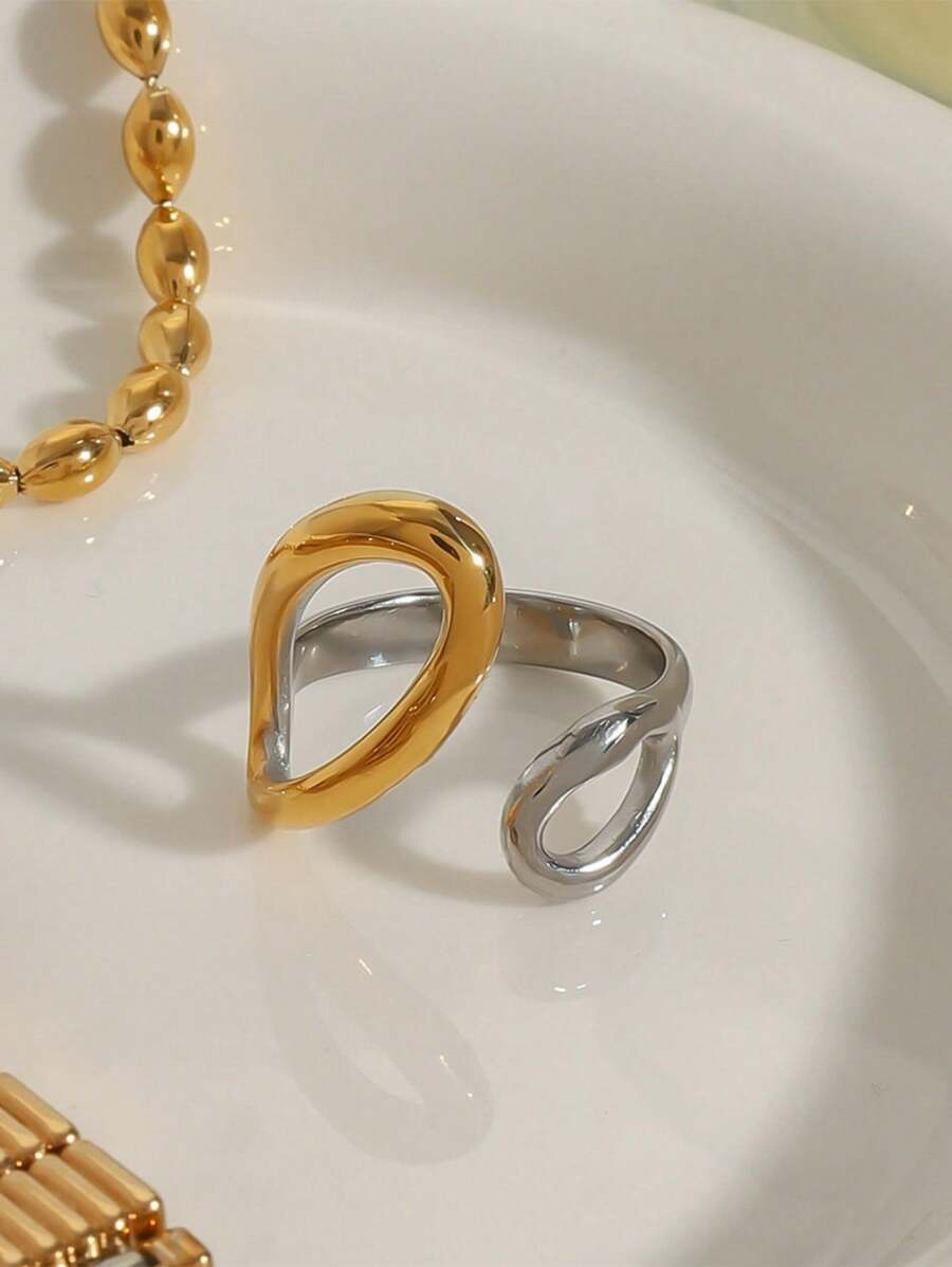 Stainless Steel 18k Gold-Plated Two-Color Hollow Ring With Gold And ...