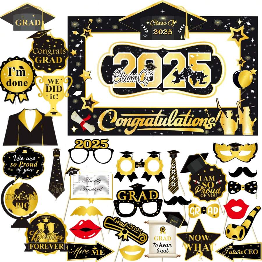 2/30/32pcs Class Of 2025 Gold Color Frame Card Graduation Party Photo ...