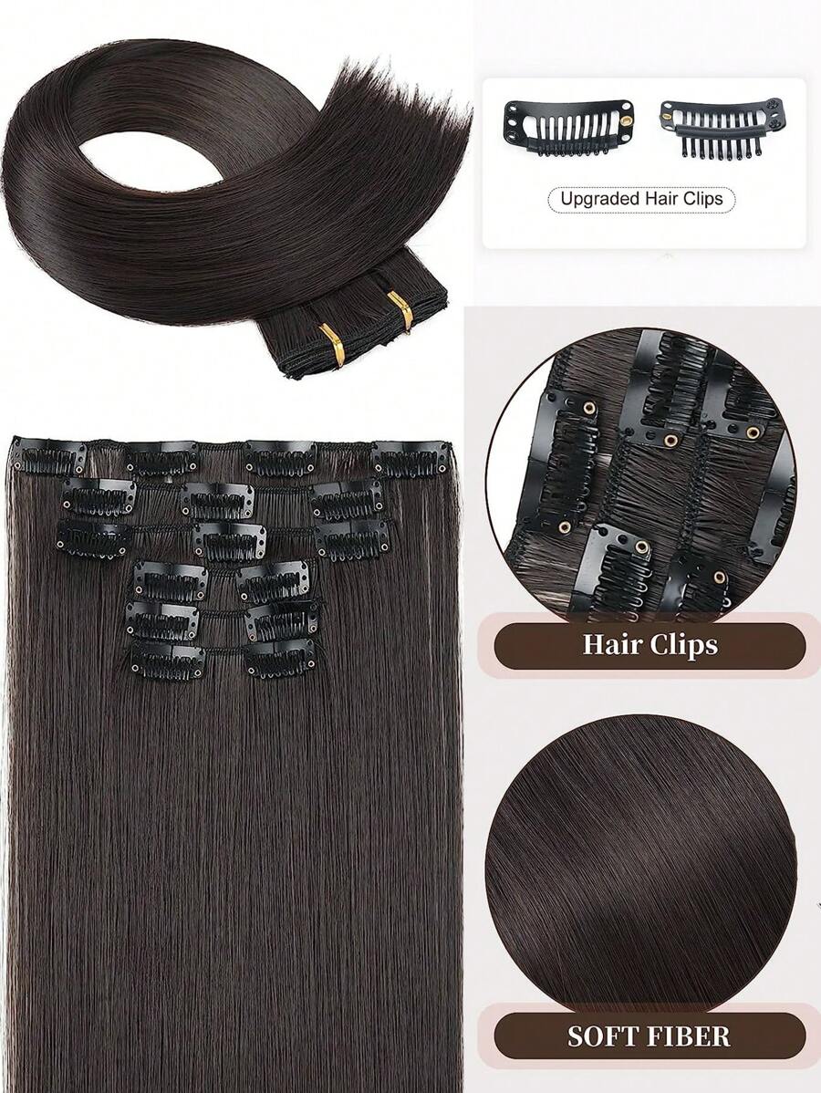 Clip Style Hair Extensions, 6PCS 24 "Black Brown Long Hair, With Bright ...