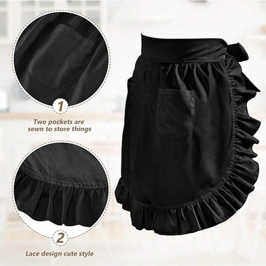 1pc Women's Waist Apron With 2 Pockets, Ruffled Cooking White Kitchen ...