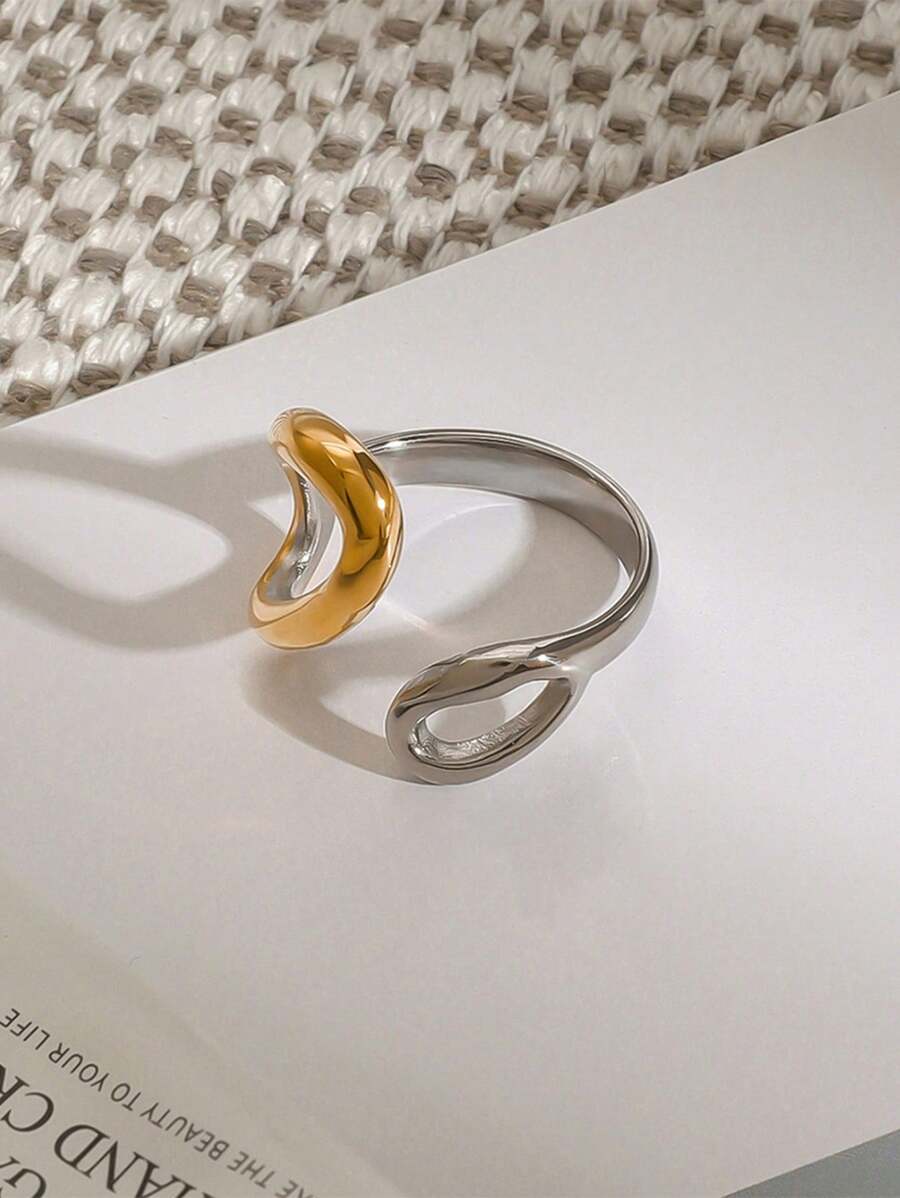 Stainless Steel 18k Gold-Plated Two-Color Hollow Ring With Gold And ...