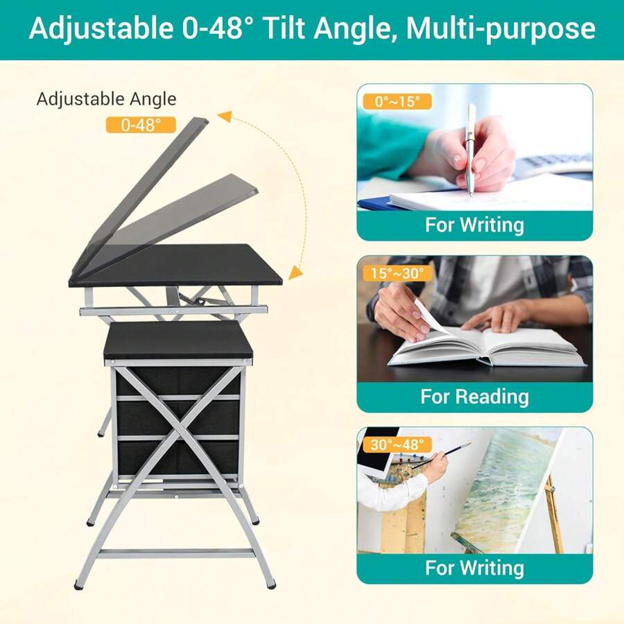 Adjustable Drawing Desk Drafting Table Folding Art Craft Table Station ...