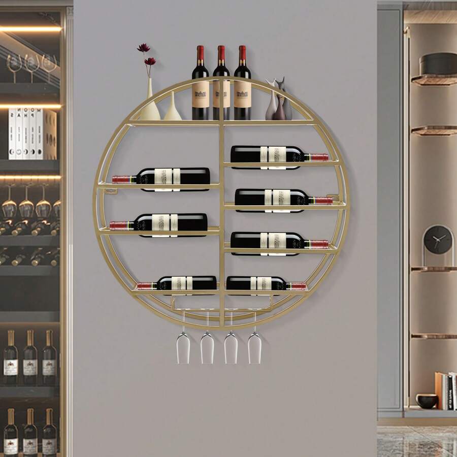 Wall Mounted Round Wine Rack, Wine Display Rack, Wine Shelf With Glass ...