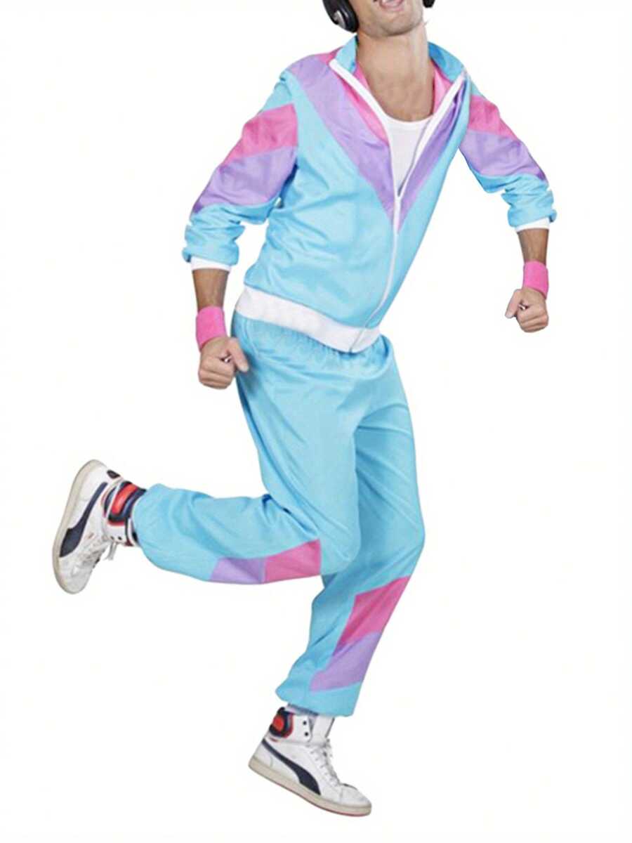 90s Hip Hop Costumes Outfits, Retro Tracksuit, Patchwork Long Sleeve ...