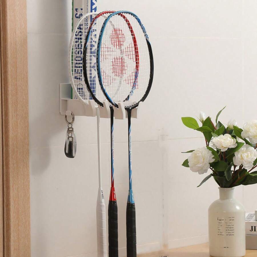 1pc Wall Mounted Racket Storage Rack, No-Drill Badminton, Tennis, Table ...