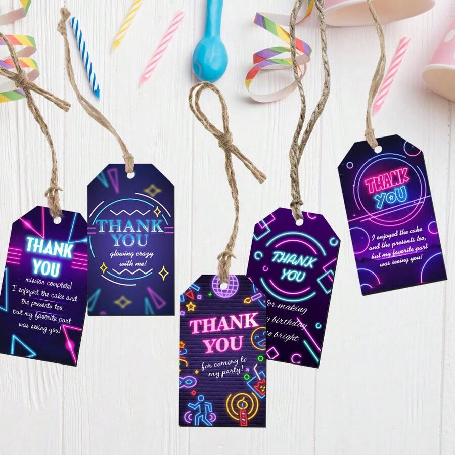 50Pcs, Neon Birthday Gift Tags Wrapping Tags For Gifts, Neon Themed ...