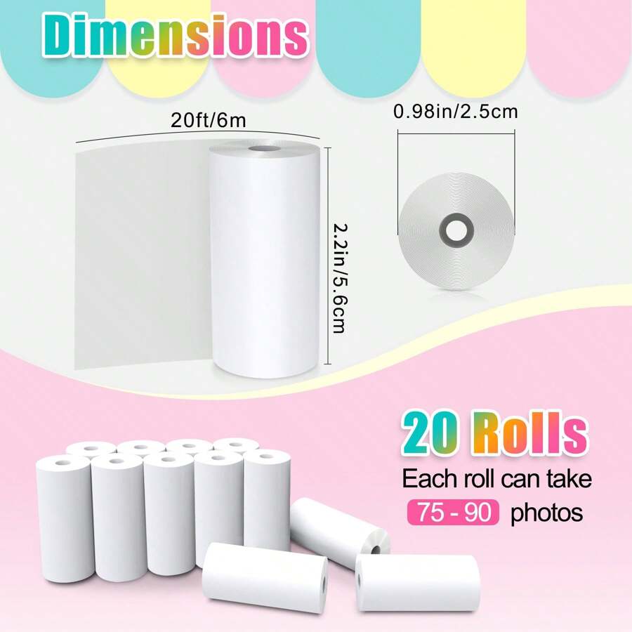 20 Rolls Instant Print Camera For Kids Refill Print Paper - Hikkon ...