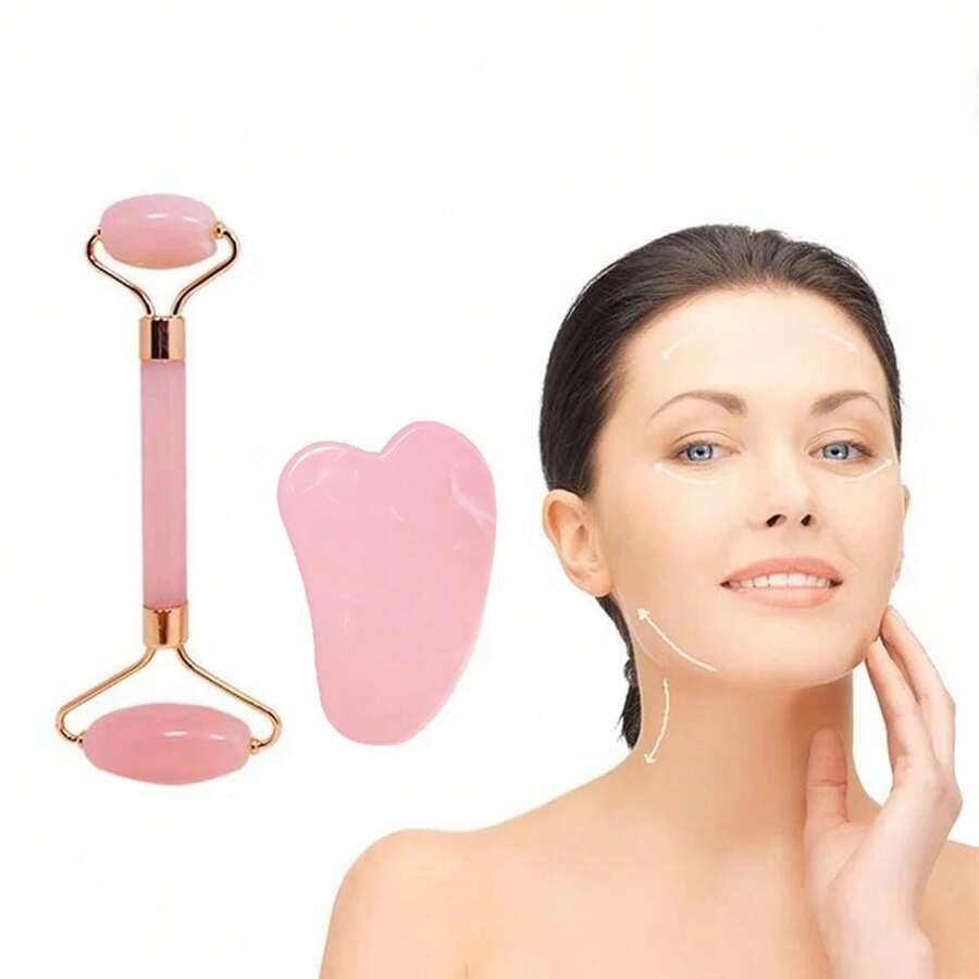 2pcs Resin Massage Roller Set Dual Head Massage Roller Gua Sha Board Eye And Face Massage