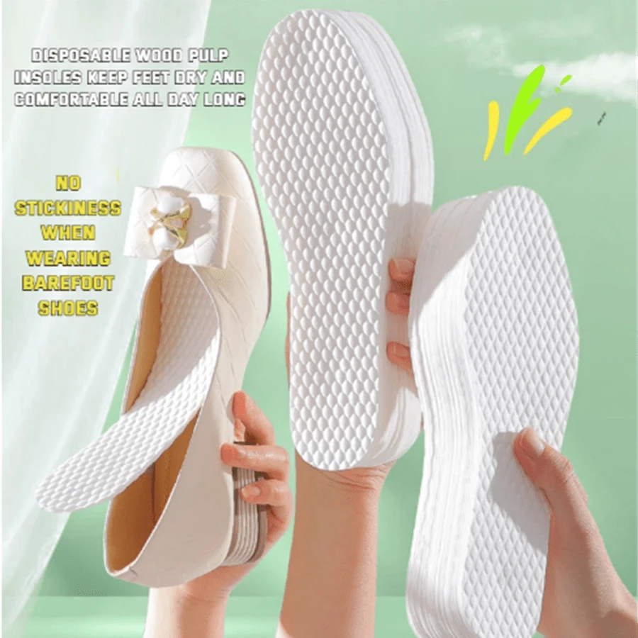 10 Pairs Natural Wood Pulp Disposable Insoles For Women Men Light ...