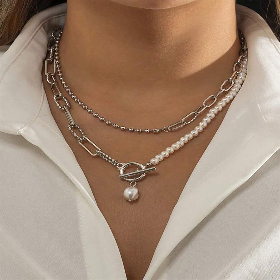 1 Piece Of Fashionable Long Round Bead Chain Stacking Necklace, Retro ...