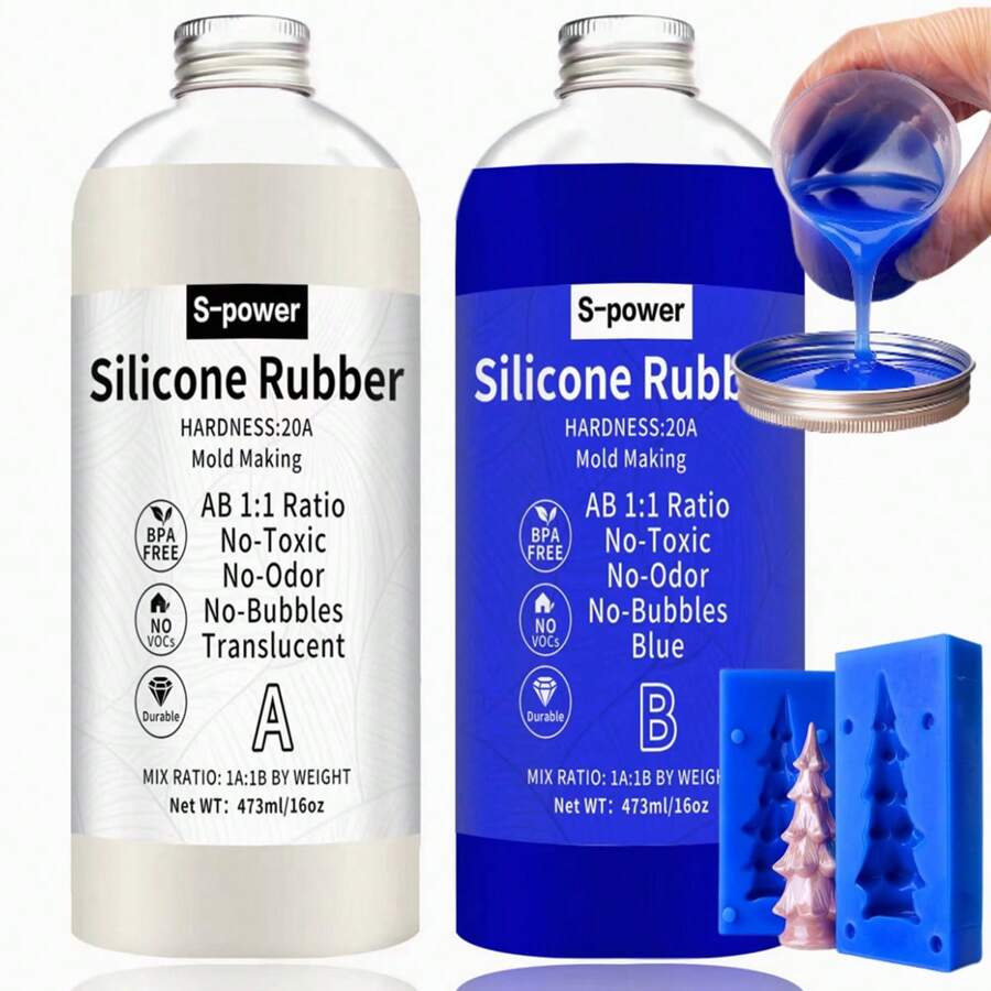2 Packs, 32oz (946ml) Liquid Blue Silicone Rubber Mold Making Kit, DIY ...