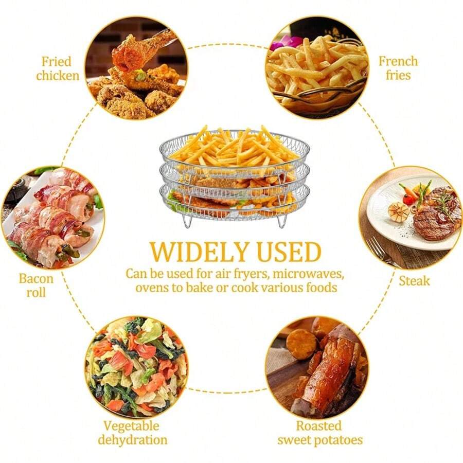 3-Layers Air Fryer Rack Stackable Grilling 304 Stainless Steel Airfryer ...