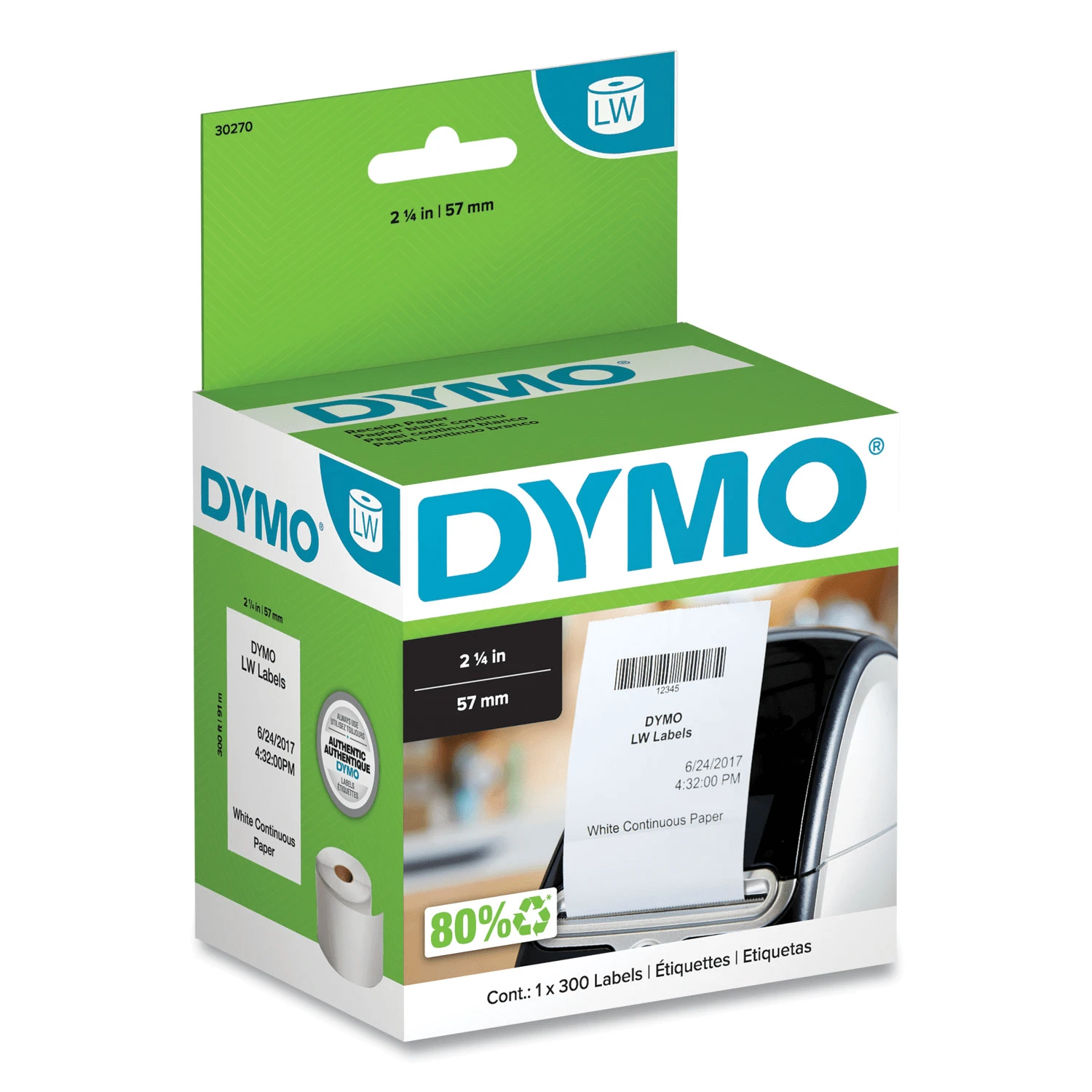 DYMO LabelWriter Continuous-Roll Receipt Paper, 2.25" X 300 Ft, White ...
