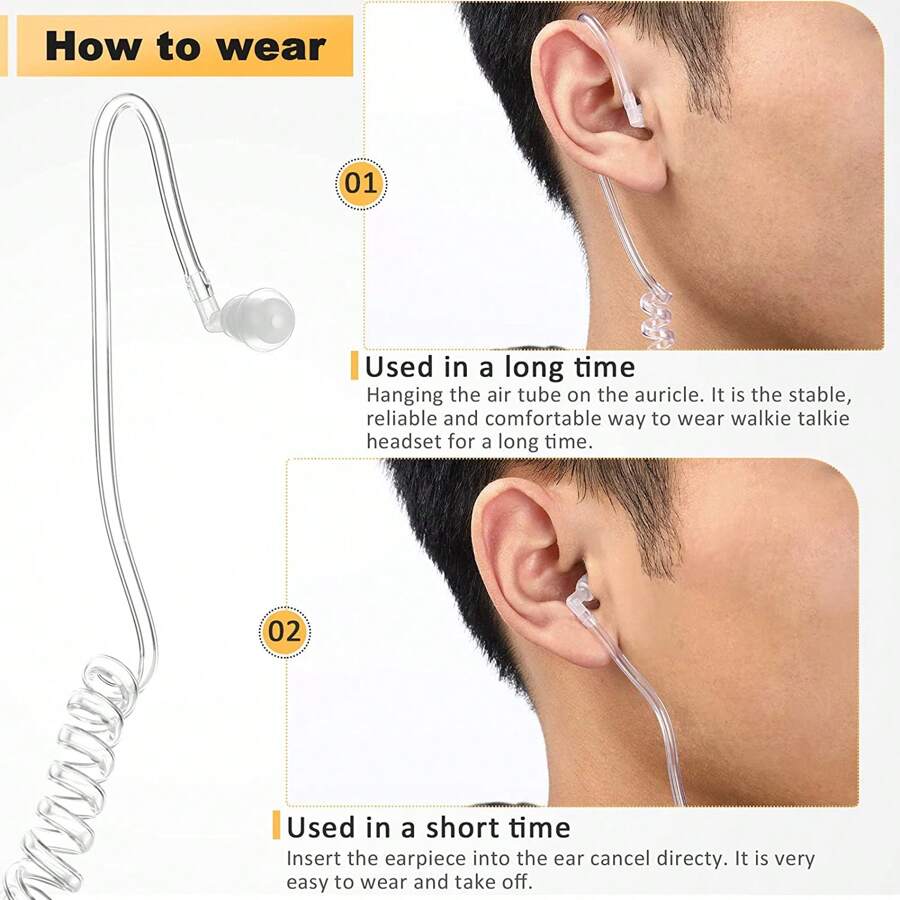 Baofeng Two-Way Radio Headset Cable - In-Ear Air Tube Earphone With K ...