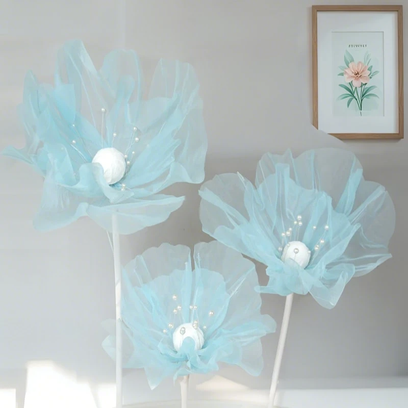 Artificial Giant Gauze Flower Wedding Background Gauze Large White ...