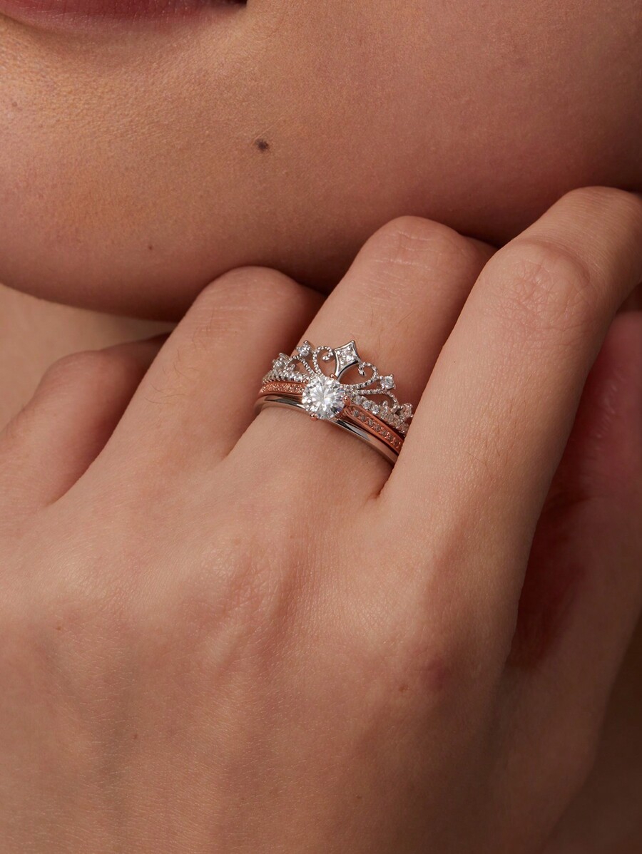 Luxury Style Sparkling Moissanite Castle Firework Stackable Rings For ...