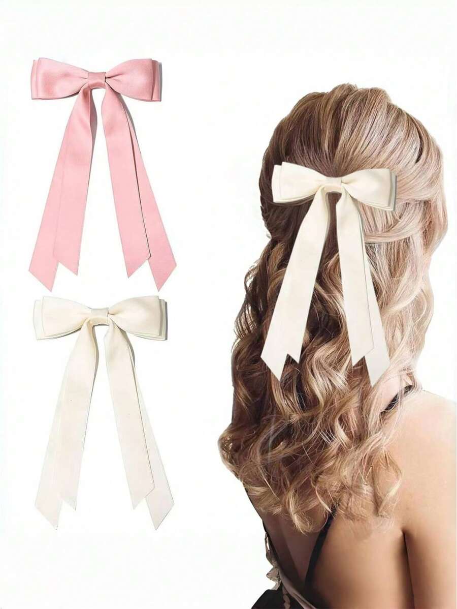 2Pcs Hair Bows Hair Barrettes With Long Tail Hairpins Hair Ribbon Hair ...