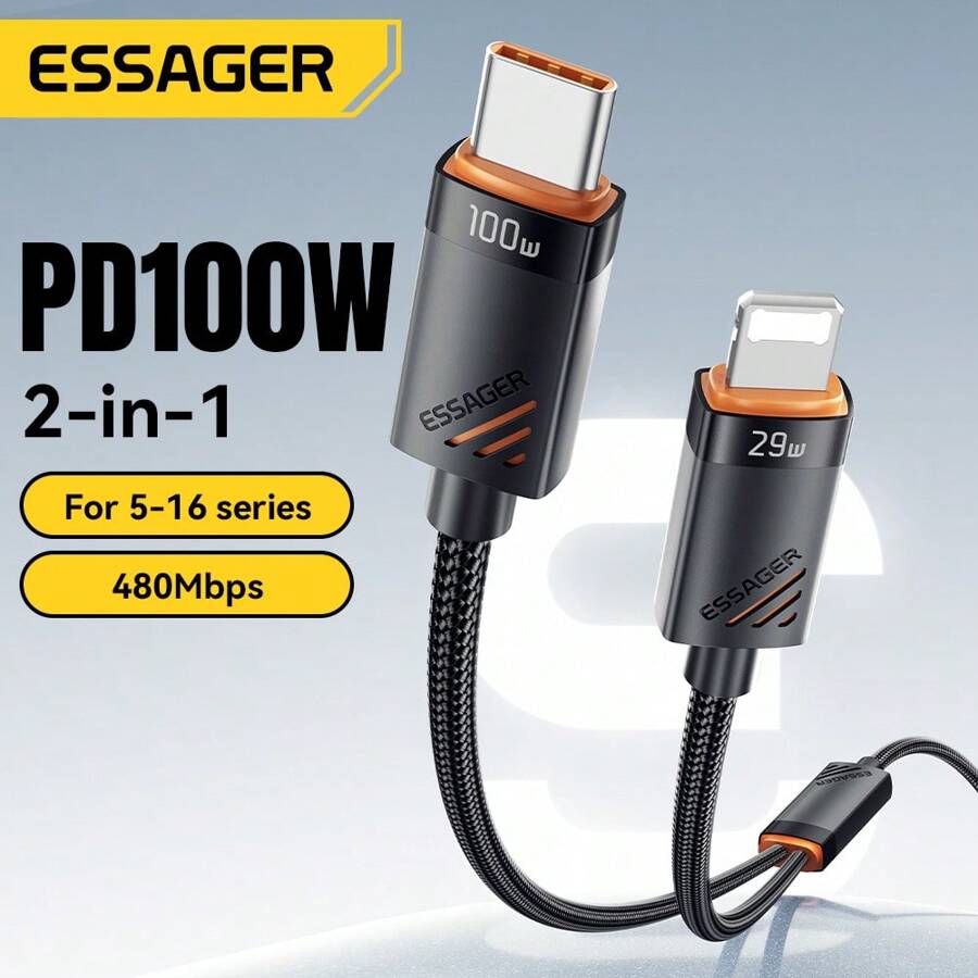 Essager 2 In 1 Type C To Type C Ios Cable Fast Charging Cord For 100W ...