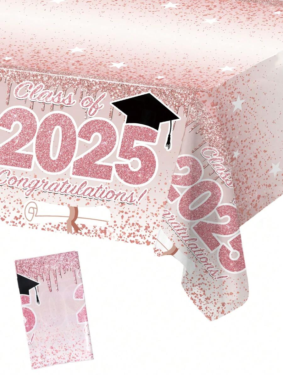 1pc Rose Gold Graduation Theme Disposable Tablecloth Table Cover, Class ...