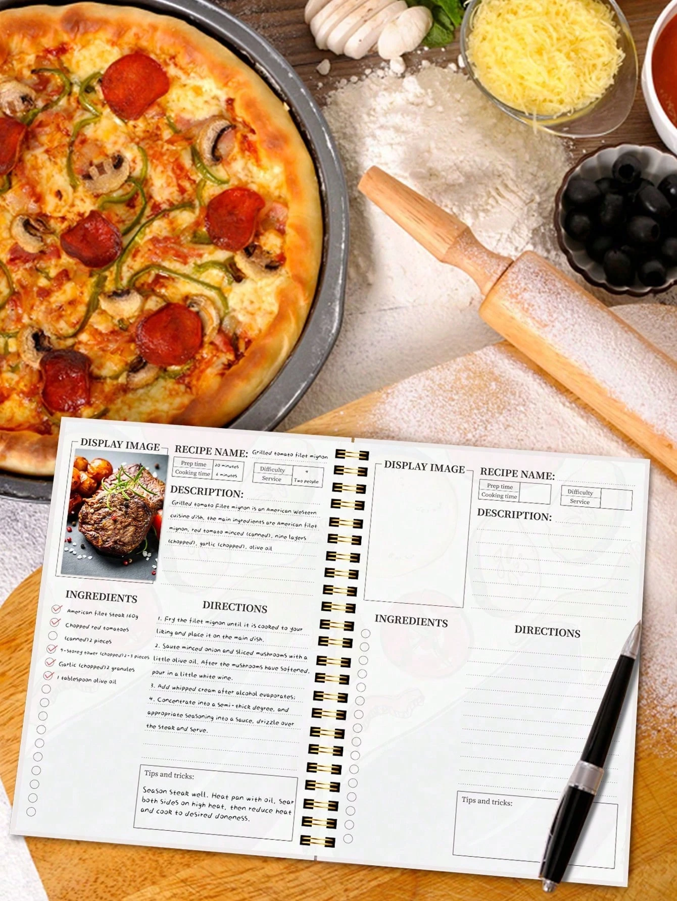 56 feuilles de journal de recettes avec couverture rigide en PVC ...