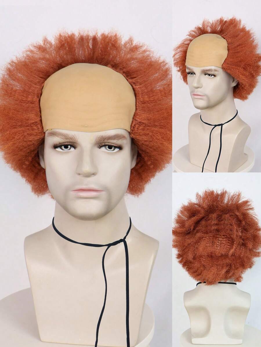 Peluca naranja de payaso para hombre, corta y lisa con mitad calva para ...