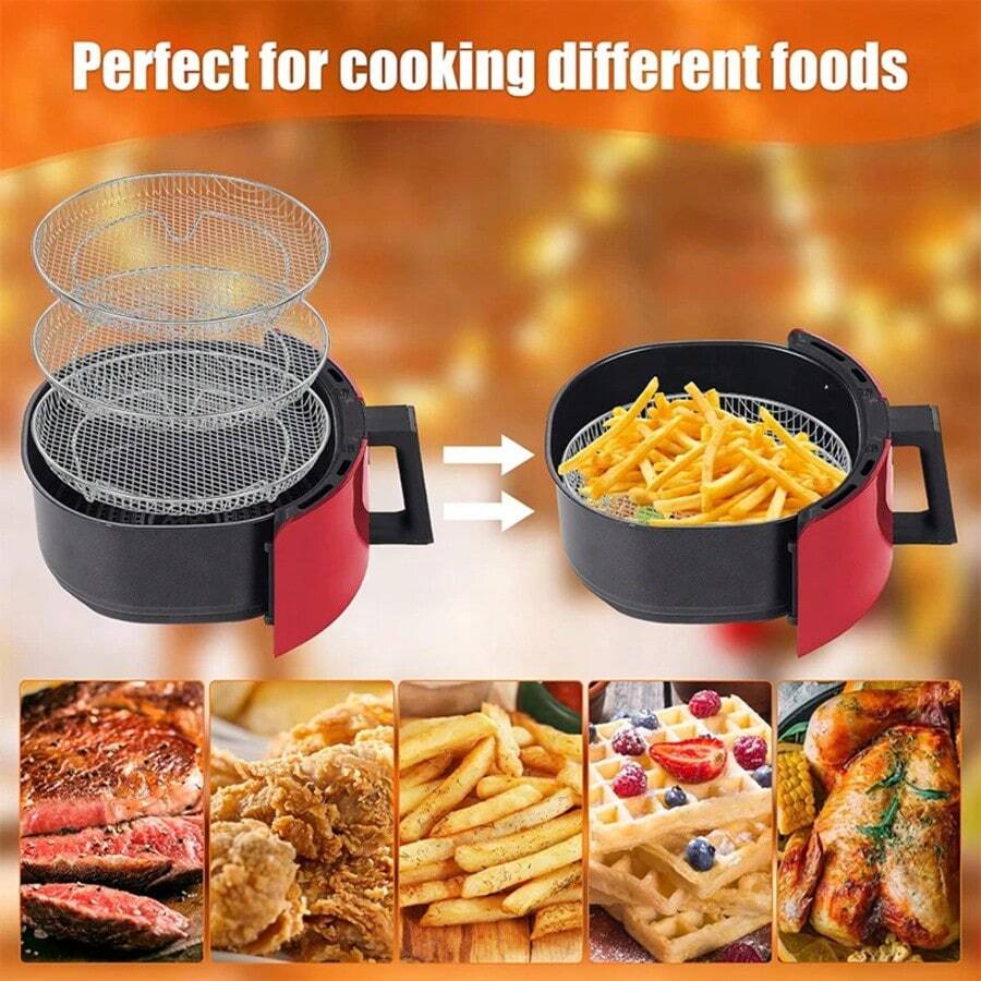3-Layers Air Fryer Rack Stackable Grilling 304 Stainless Steel Airfryer ...