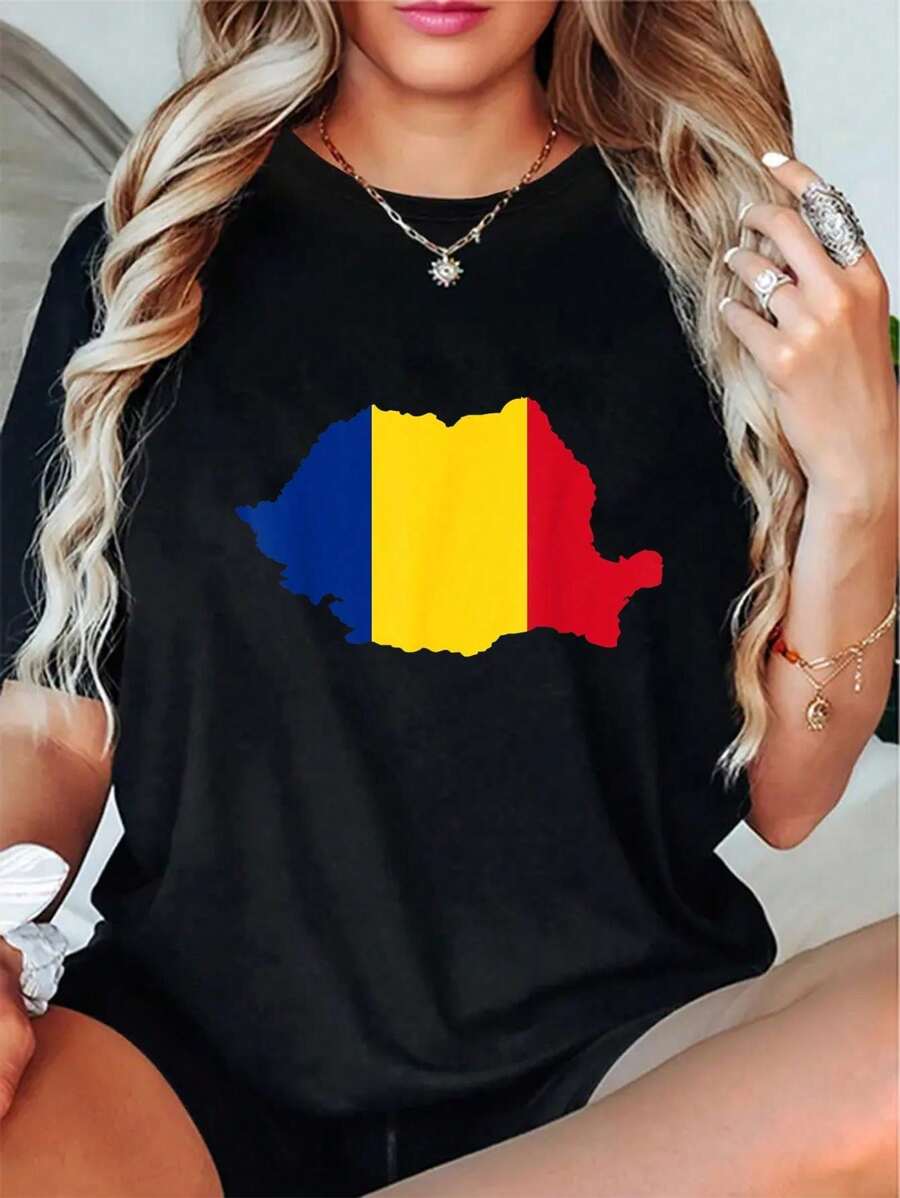 100% Cotton Casual Tshirt Romania Romanian National Flag Map Country ...
