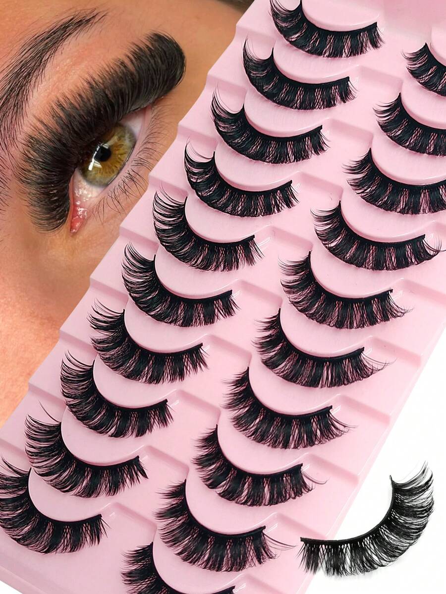 10 Pairs D Curl Full Strip False Eyelashes -Reusable, Lightweight ...
