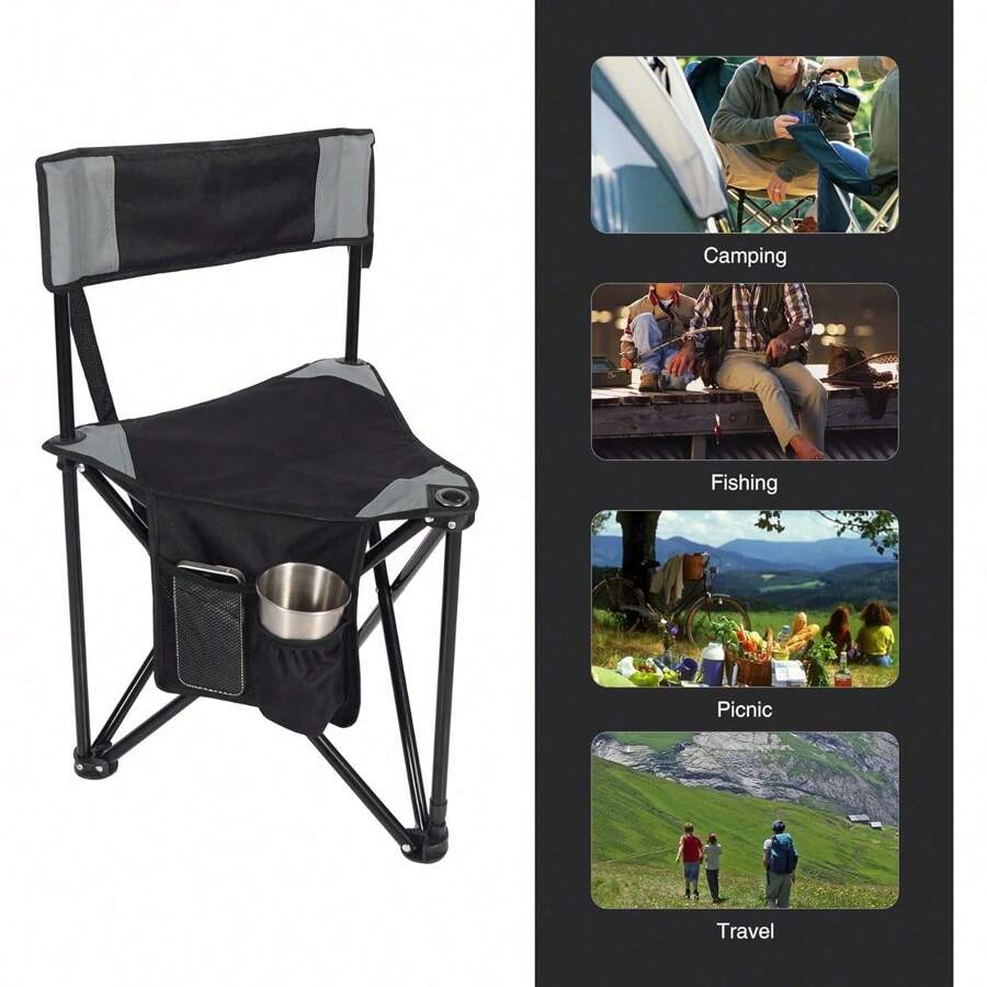 2 Pack Tripod Camping Chairs Folding Lightweight, Portable 3 Legged ...