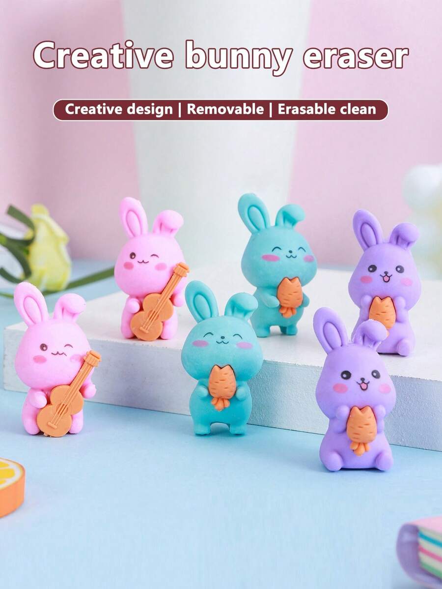 Cute Rabbit Cartoon Erasers, Creative Student Stationery Gift, Back To ...