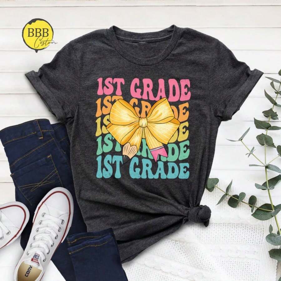 Coquette 1st Grade Shirt, Coquette School Shirt, Coquette Pencil Bow ...