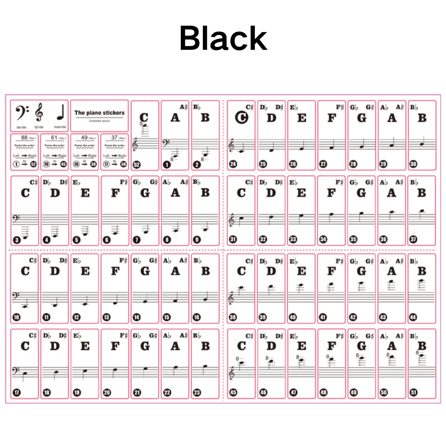 88/61/54/49 Keys Piano Keyboard Stickers, E-Piano Sheet Music Stickers ...