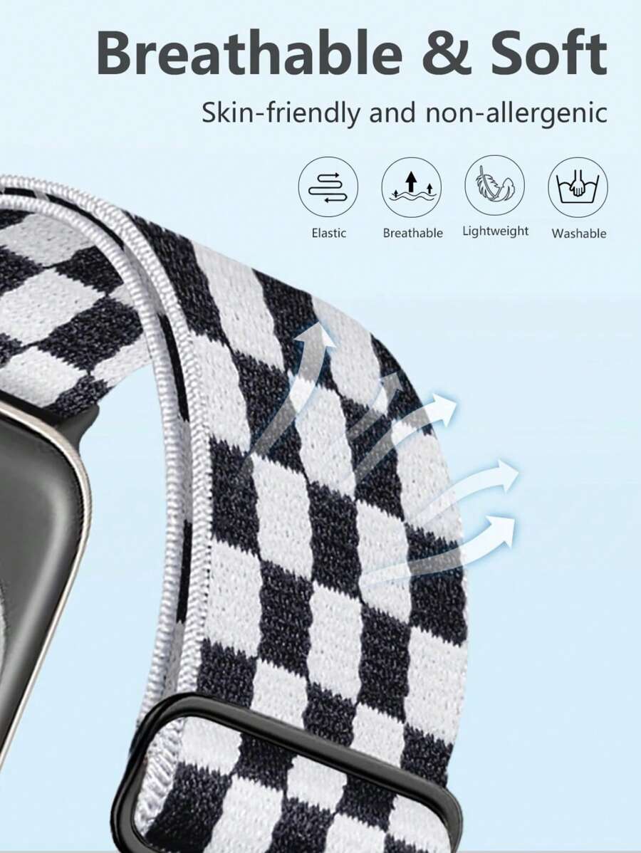 Checkered Stretchy Nylon Loop Bands Compatible With Apple Watch Band ...