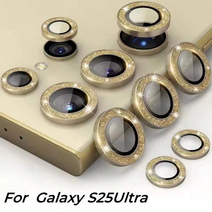 Complete Gold Glitter Lens Ring + Tempered Glass Lens Protector Compatible With Samsung Galaxy ...