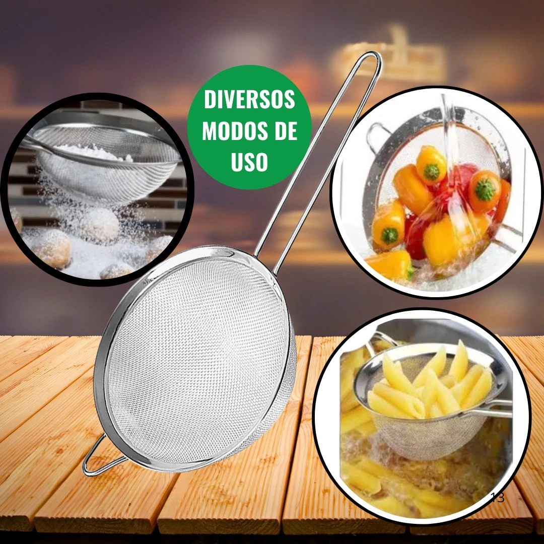 Kit 02 Peneiras Coador Pequenas 10cm 16 cm em Inox Manual Para Cozinha ...