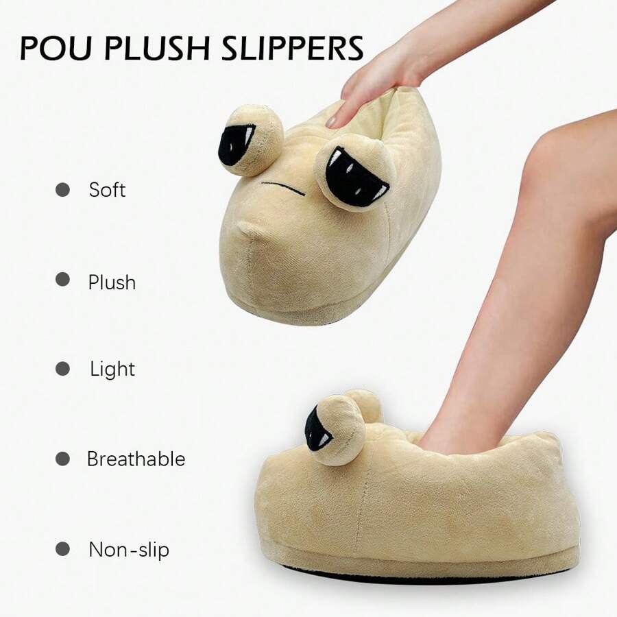 2025 New Pou Plush Slippers Alien Soft Stuffed Anime Slipper Animals ...