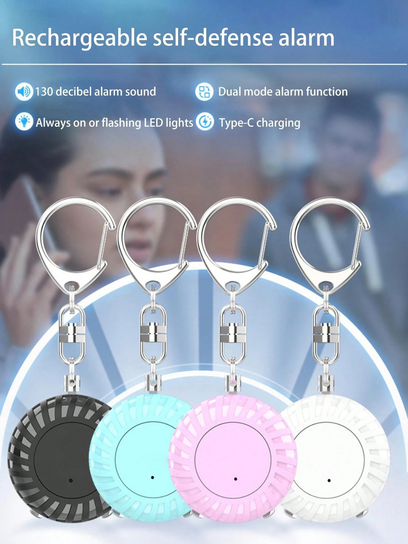 Mini alarma de seguridad personal recargable con llavero, función de ...