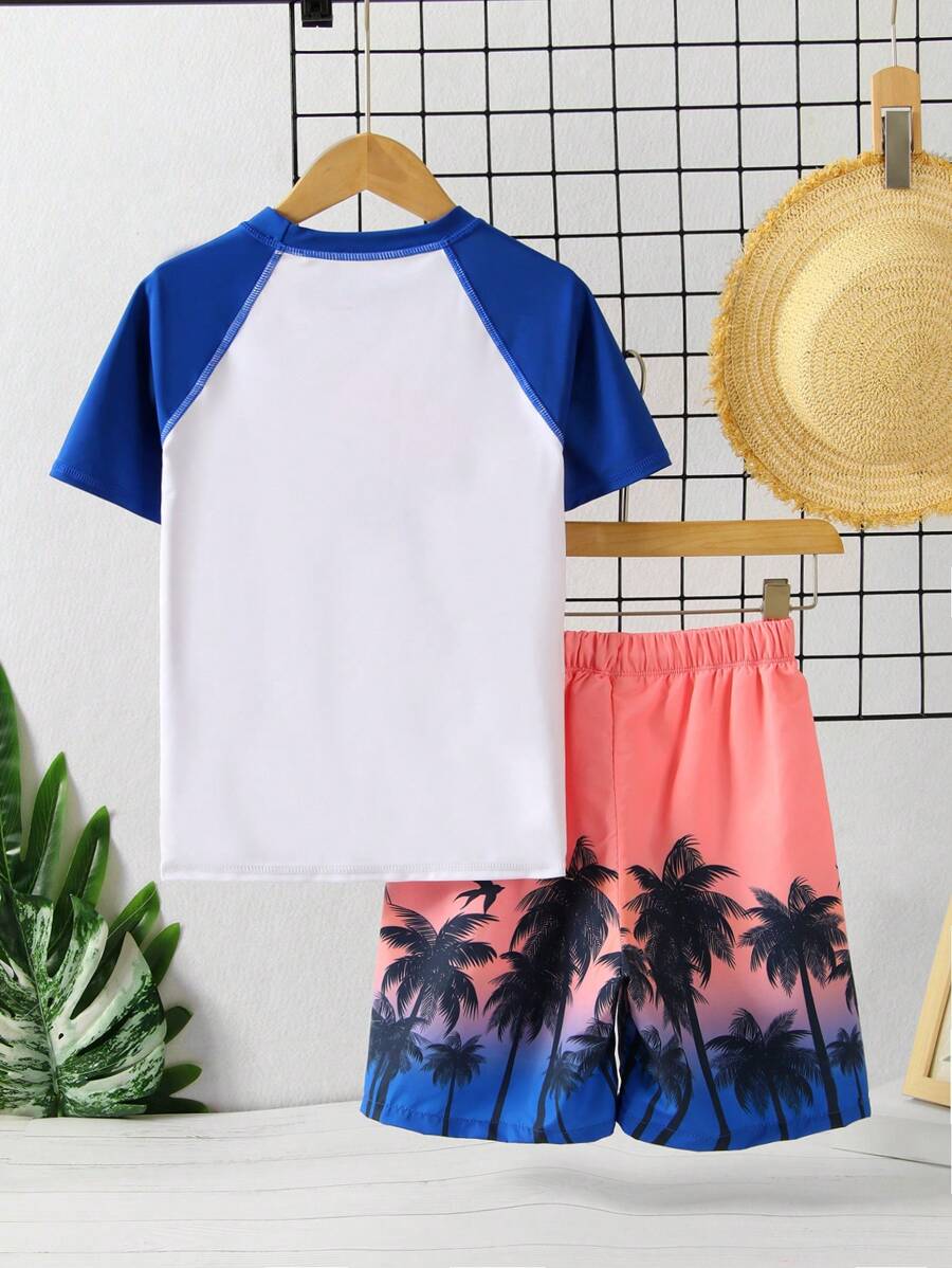 Boys Two Piece Rash Guard Swimsuits Kids Short Sleeve Sunsuit Swimwear ...