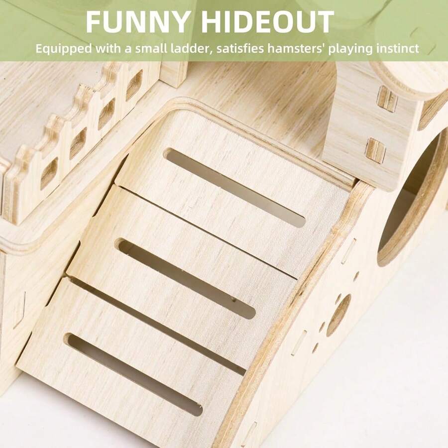 1 Pc Wood Hamster House, Maze Hamster Hideout, Fun Slide Gerbil House ...