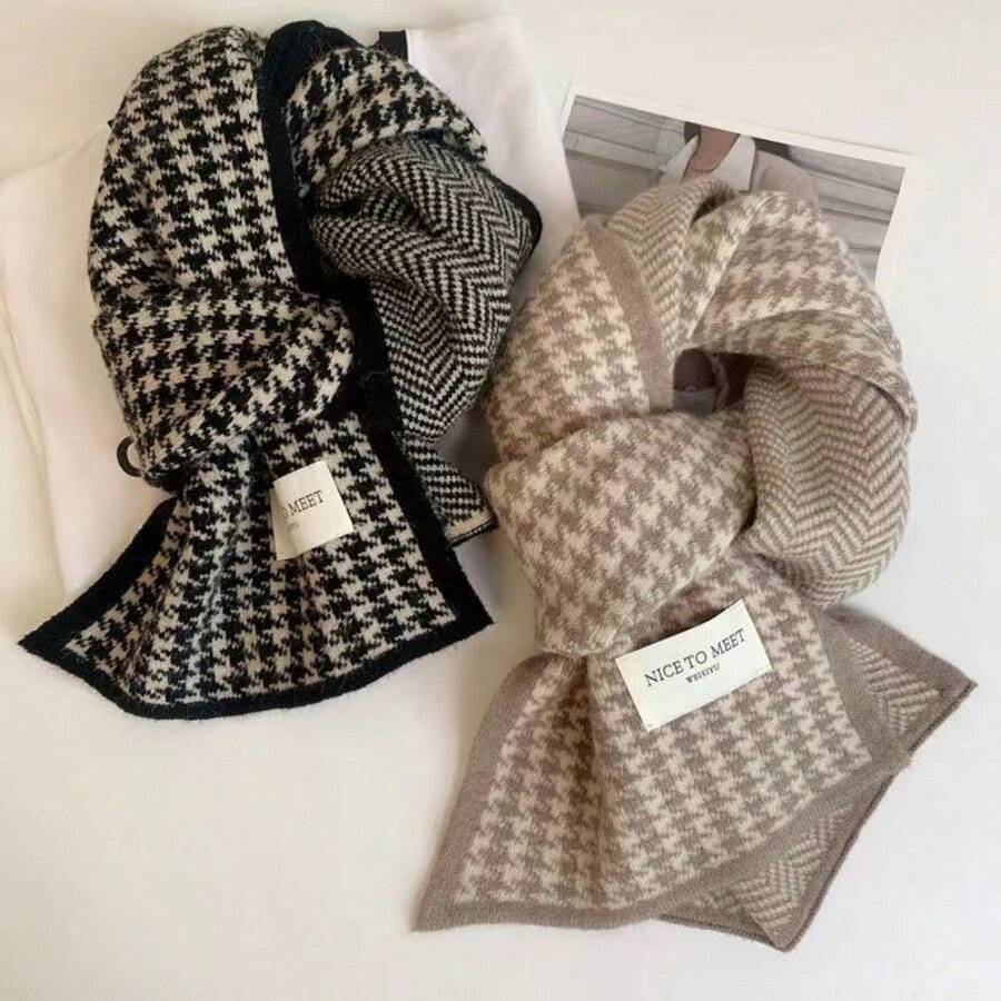 Kids Retro Houndstooth Scarf, Neck Warmer Scarf For Autumn/Winter, Cute ...