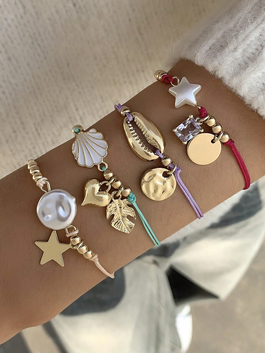 imoli Set de 4 piezas Pulsera con dije de aleación de zinc con temática ...