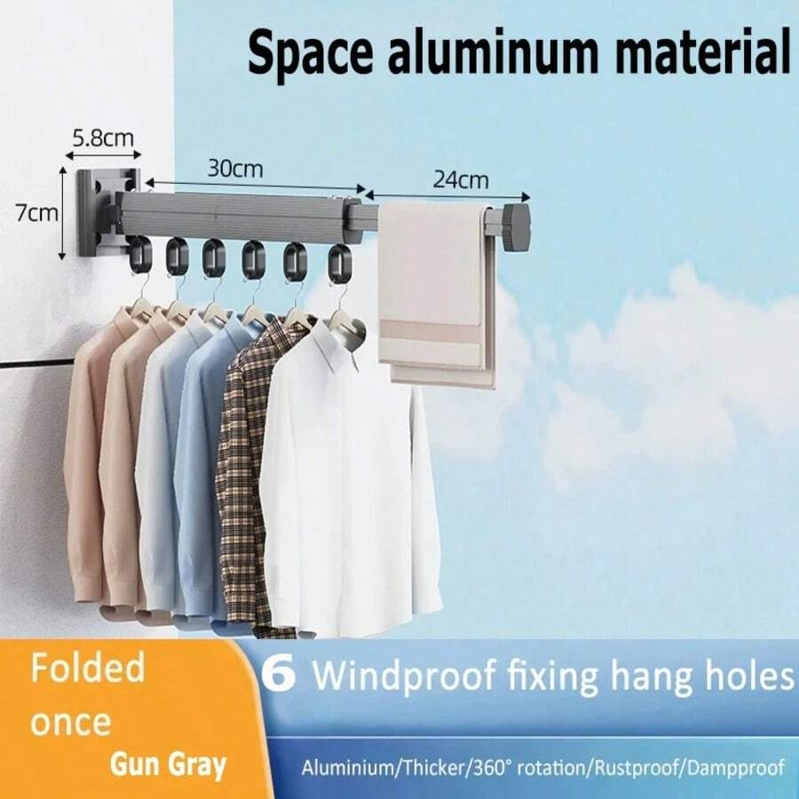 Retractable Clothes Hanger,Aluminum Alloy Folding Drying Rack, Wall ...