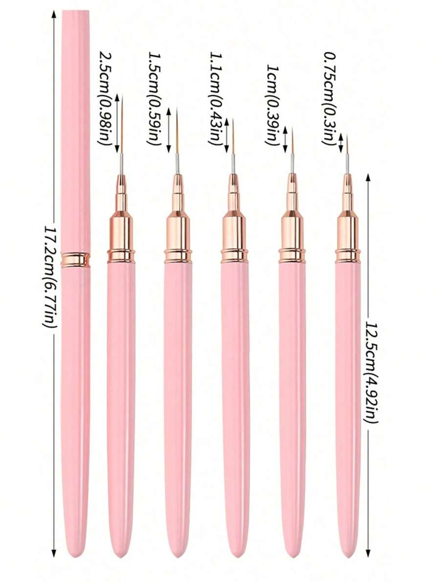 5Pcs PINK Nail Liner Brush Set, Painting Drawing Nail Design Brushes, Nail Art Striping Pen Long ...
